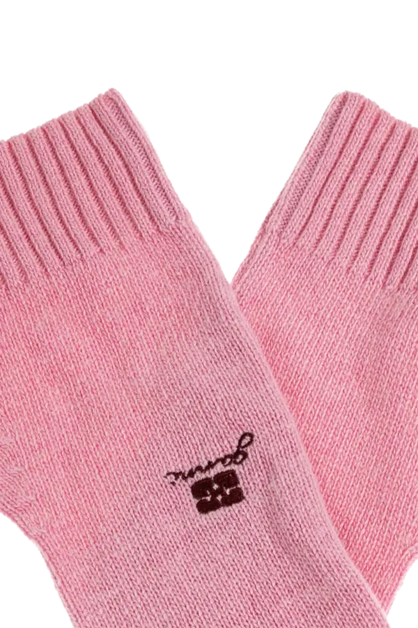 GANNI Long Fingerless Knit Gloves - Pink