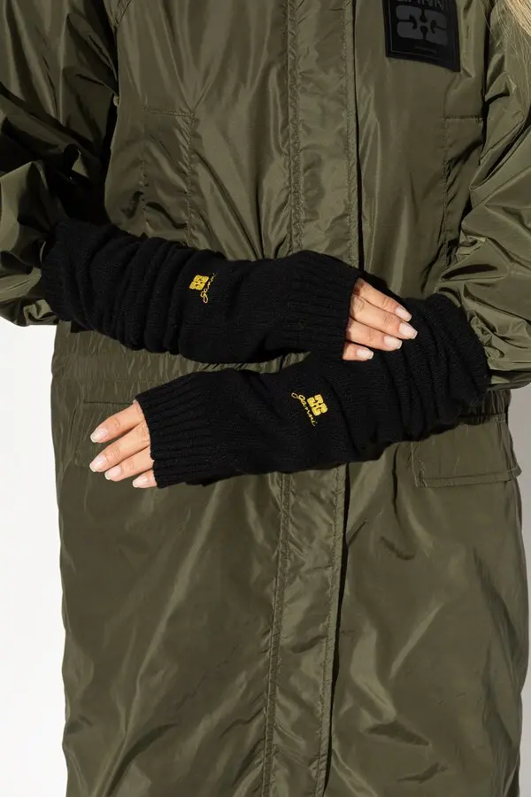 GANNI Long Fingerless Gloves - Black