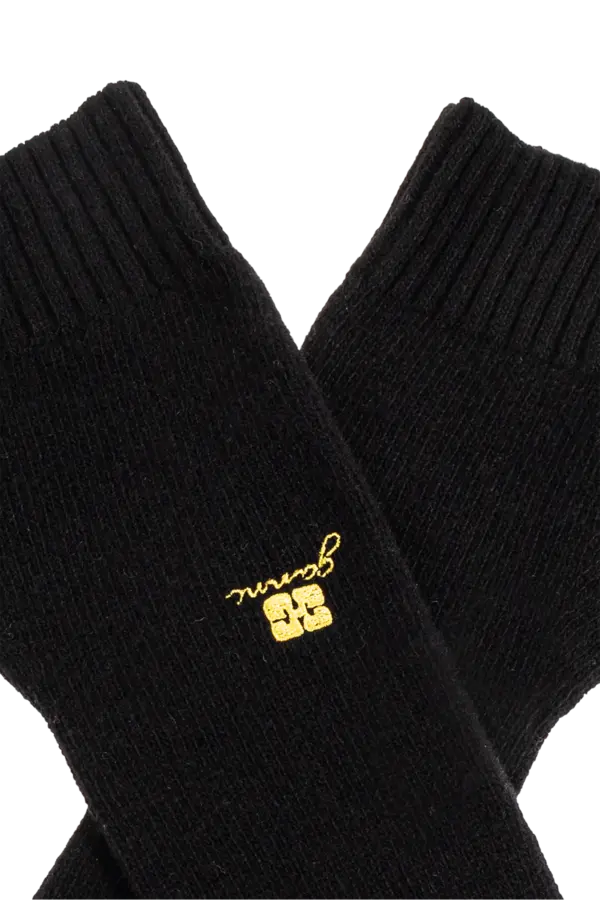 GANNI Long Fingerless Gloves - Black