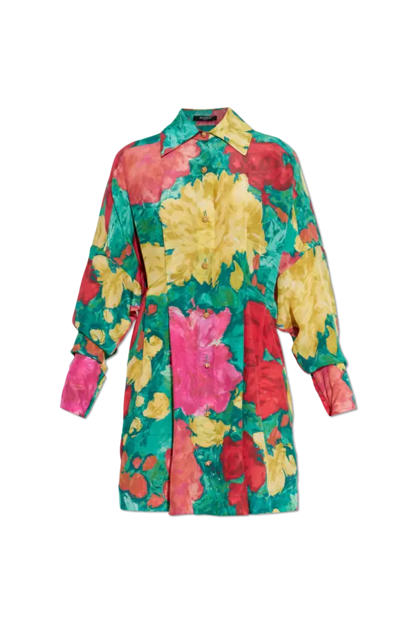 Balmain Floral Silk Mini Shirt Dress - Multicolour