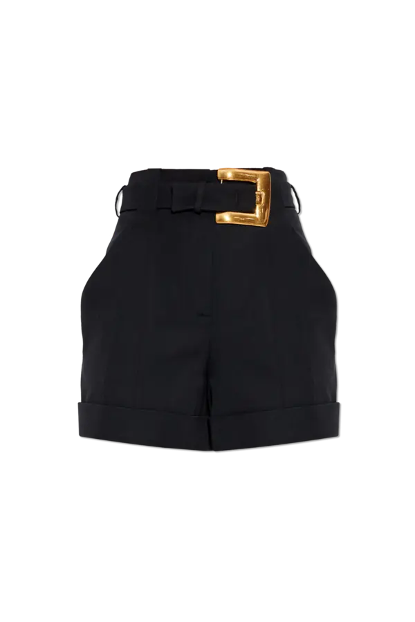 Balmain Wool Shorts With Belt - Black