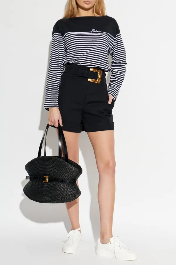 Balmain Wool Shorts With Belt - Black