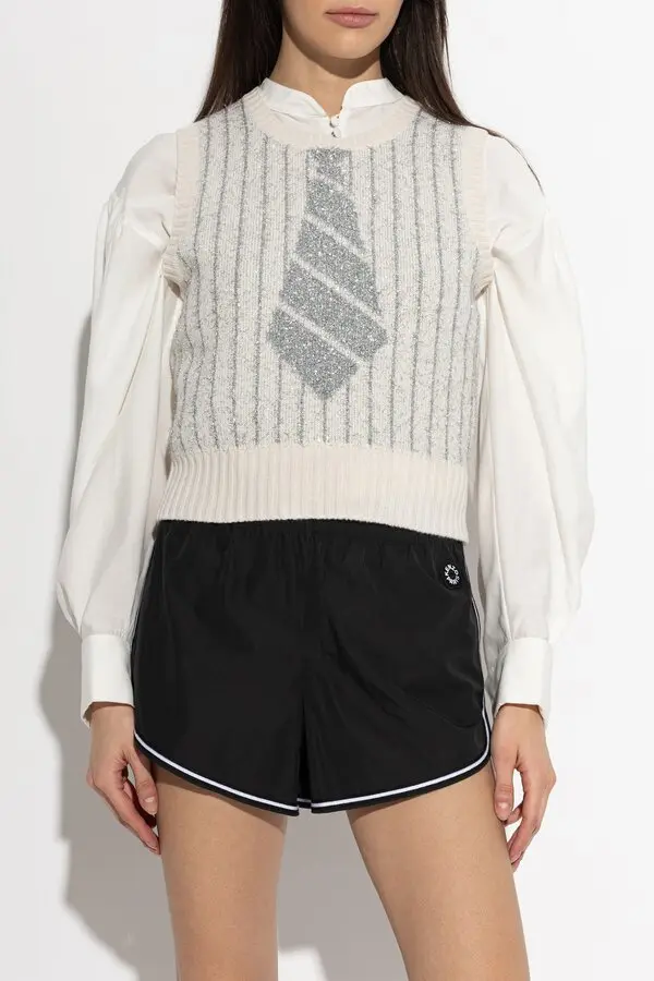 Kenzo Sleeveless Knit Top With Lurex Detail - Cream