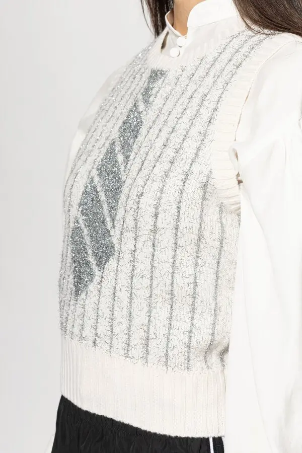 Kenzo Sleeveless Knit Top With Lurex Detail - Cream