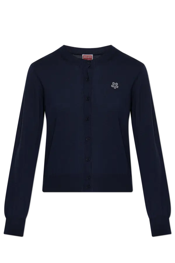 Kenzo Wool Cardigan With Patch - Navy Blue