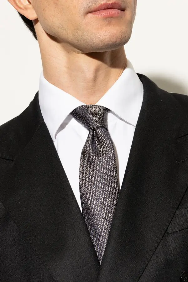 FERRAGAMO Geometric Print Silk Necktie - Black