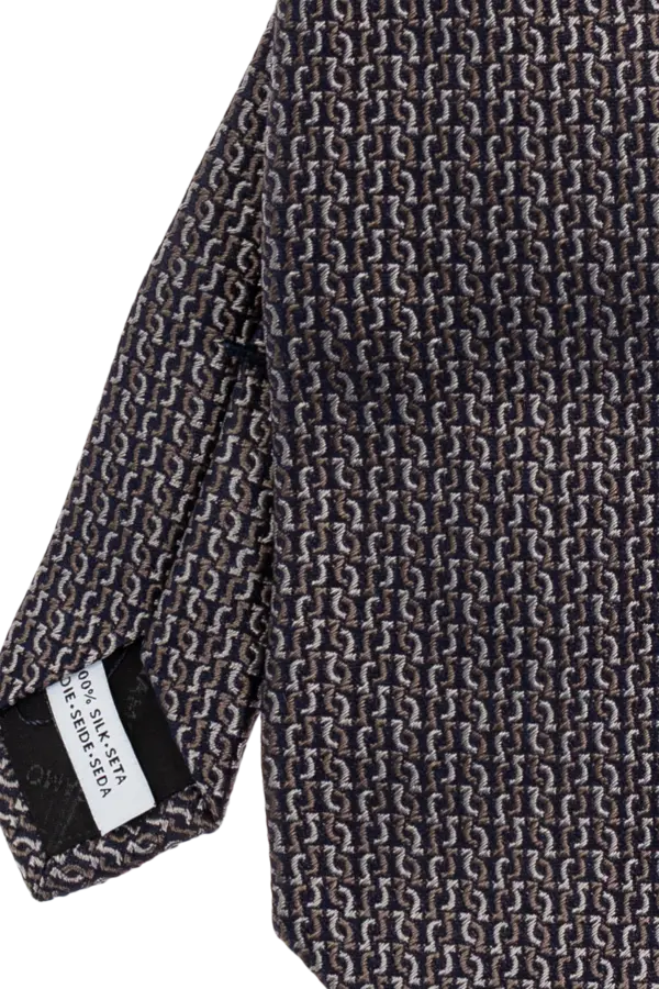 FERRAGAMO Geometric Print Silk Necktie - Black