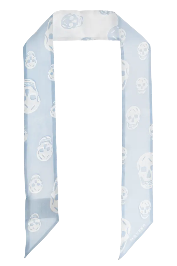 Alexander McQueen Silk Scarf With A Distinctive Skull Motif - Light Blue