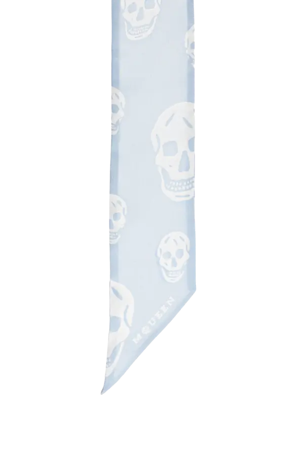 Alexander McQueen Silk Scarf With A Distinctive Skull Motif - Light Blue