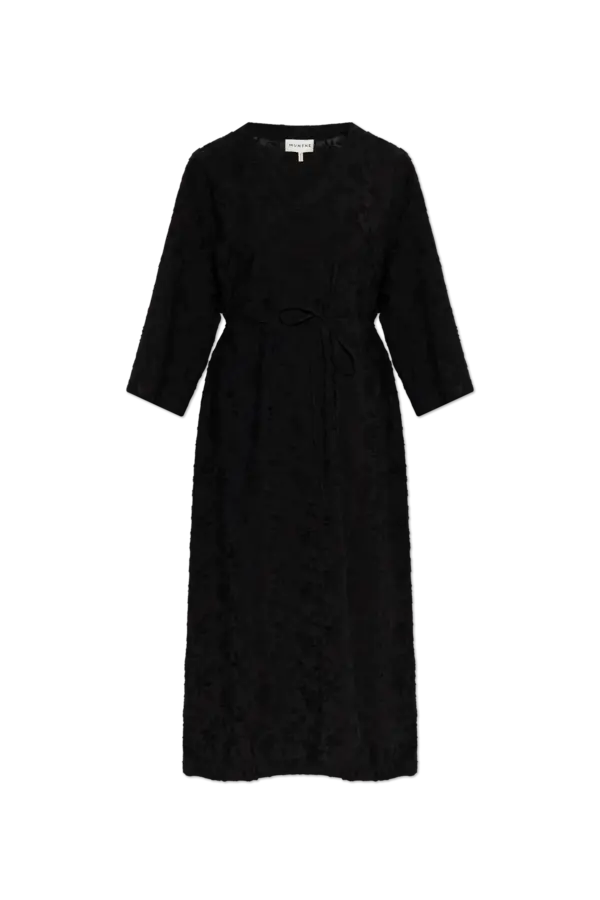 Munthe Byrus Embossed Floral Midi Dress - Black