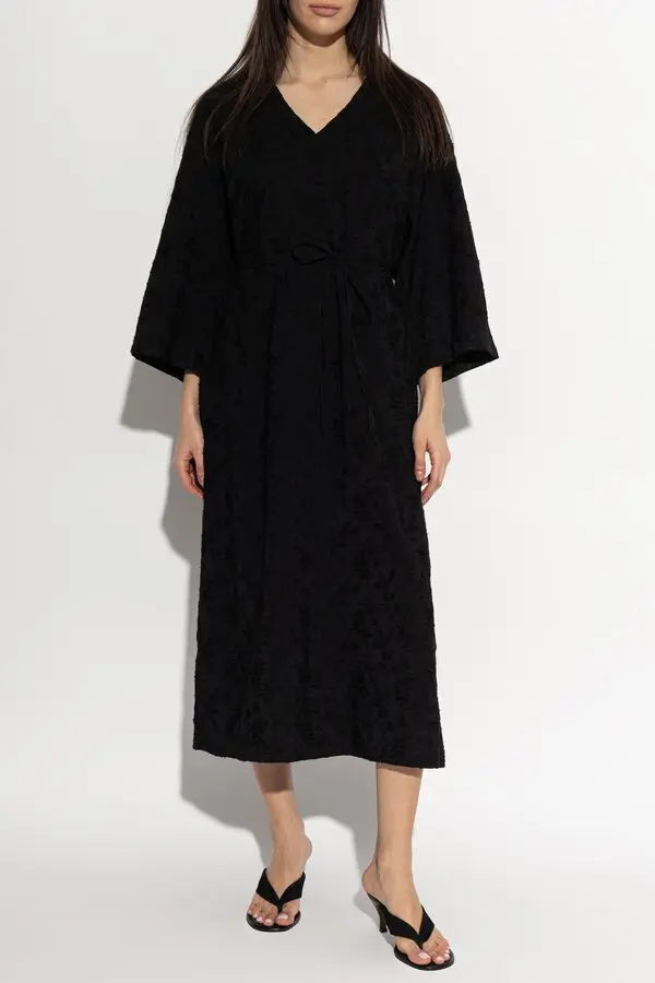 Munthe Byrus Embossed Floral Midi Dress - Black