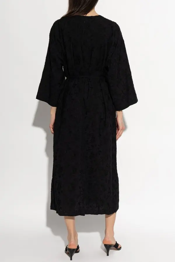 Munthe Byrus Embossed Floral Midi Dress - Black