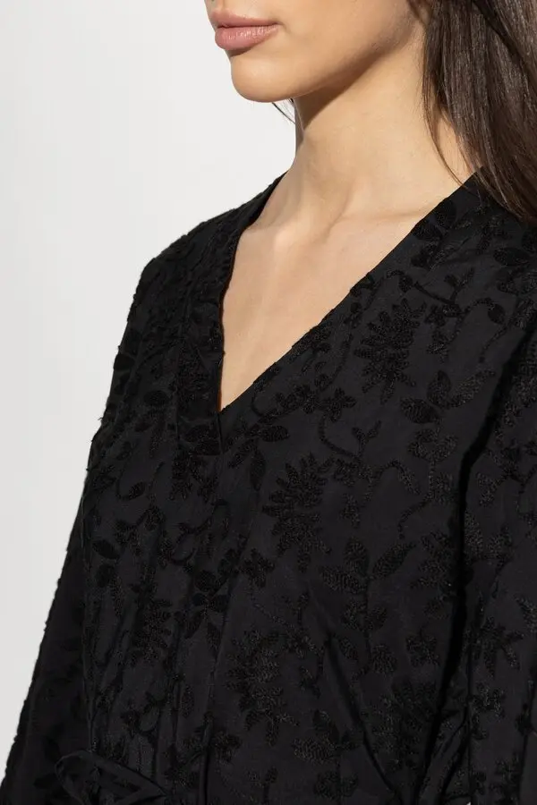 Munthe Byrus Embossed Floral Midi Dress - Black
