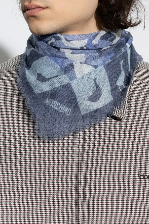 Moschino Cashmere Scarf With Print - Blue