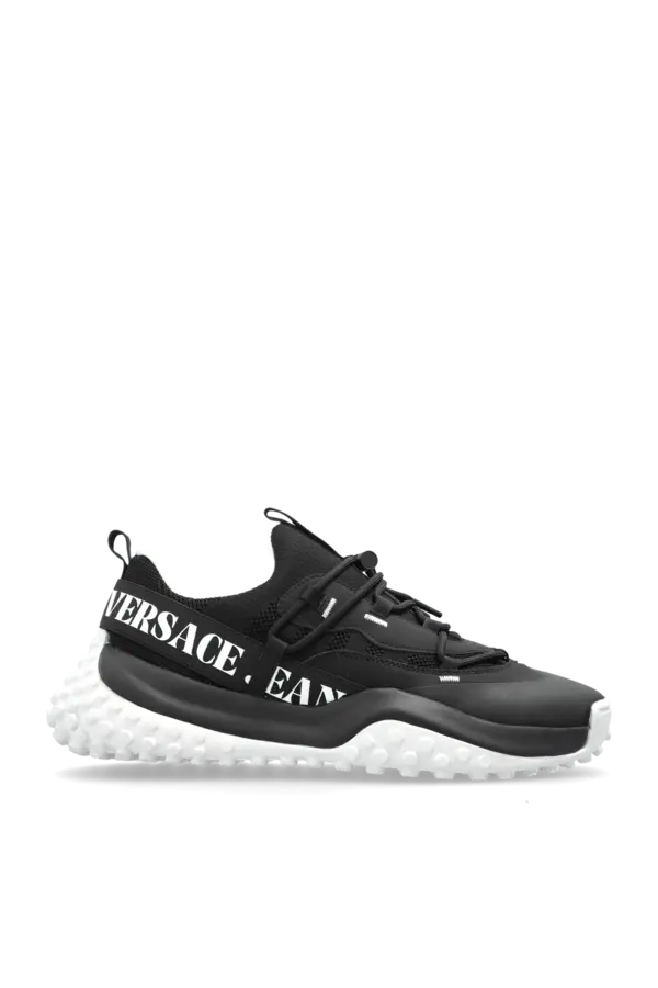 Versace Sports Shoes With Printed Logo - Black