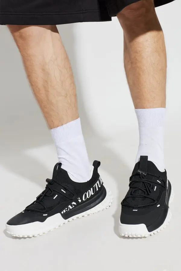 Versace Sports Shoes With Printed Logo - Black
