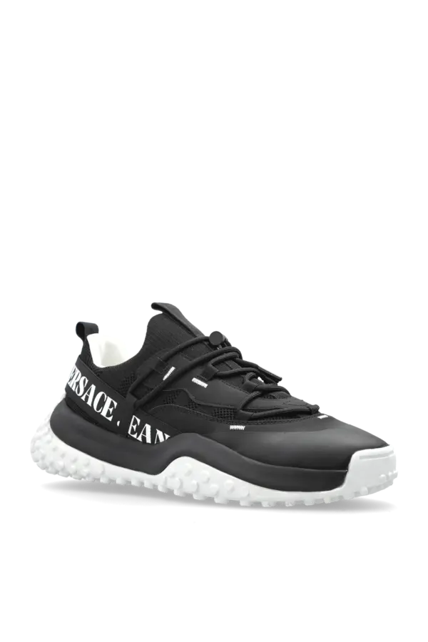 Versace Sports Shoes With Printed Logo - Black