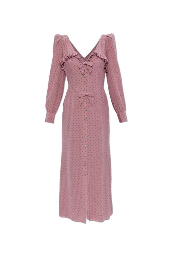 Alessandra Rich Silk Polka Dot Midi Dress - Pink