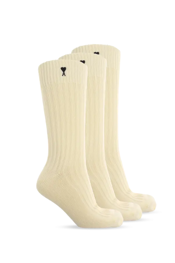 Ami Three-pack Of Socks With Embroidered Logo - Cream