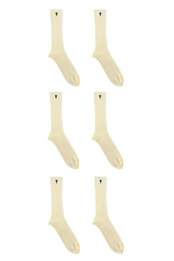 Ami Three-pack Of Socks With Embroidered Logo - Cream