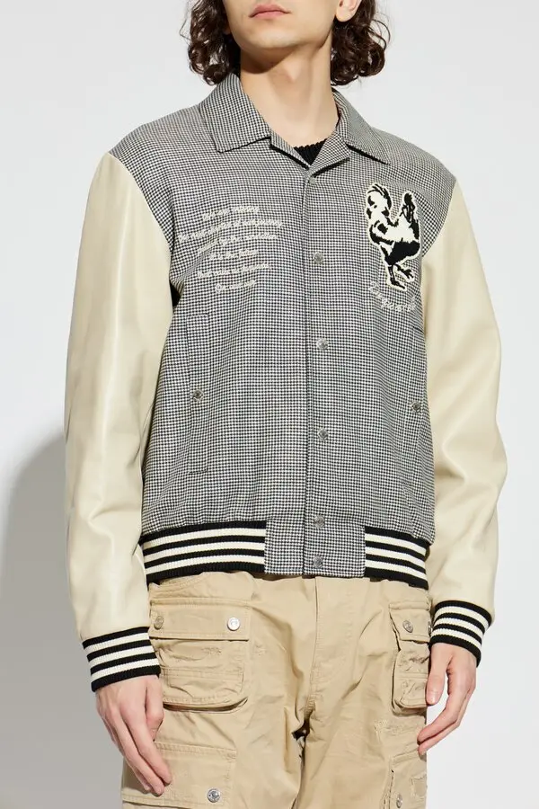 Dsquared2 Houndstooth Pattern Varsity Jacket - Black