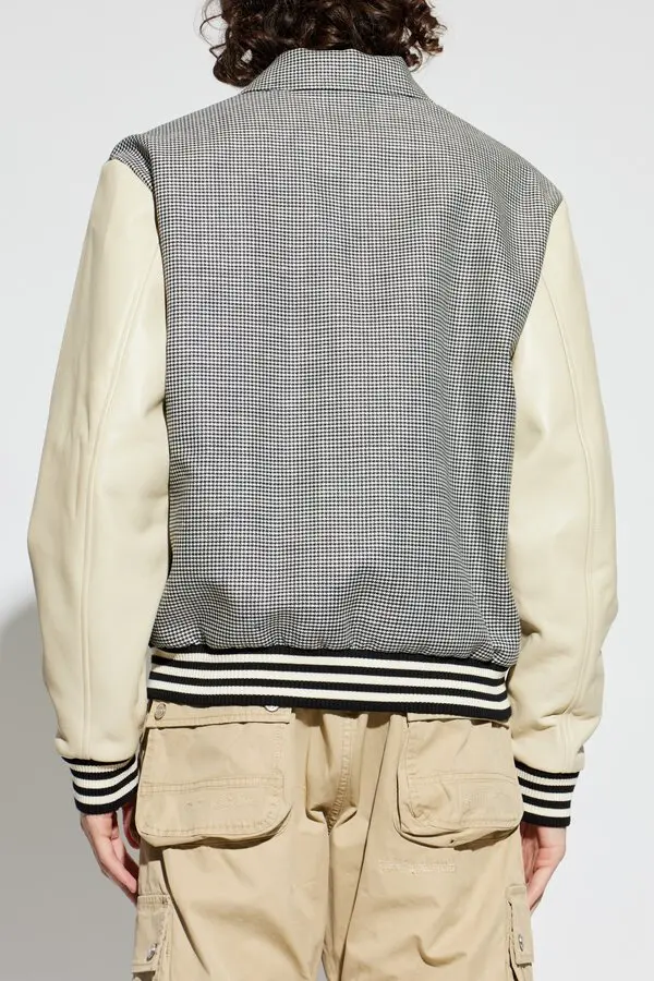 Dsquared2 Houndstooth Pattern Varsity Jacket - Black