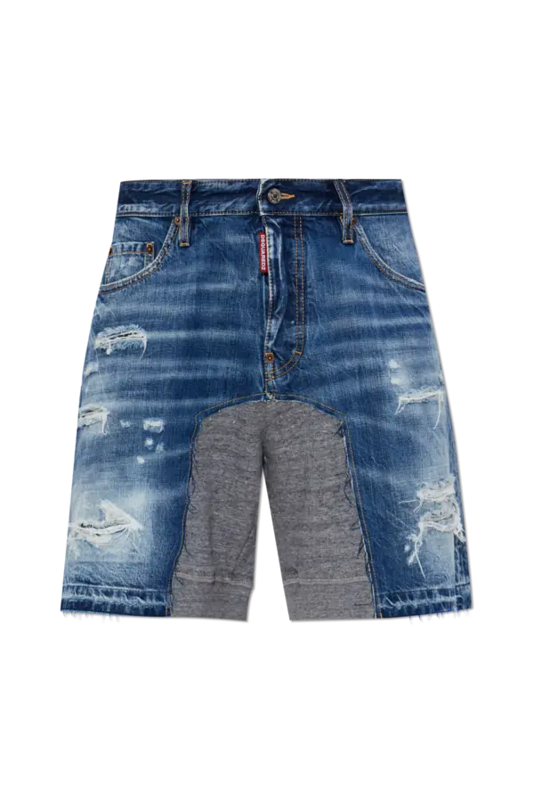 Dsquared2 Denim Shorts With Ribbed Inserts - Blue