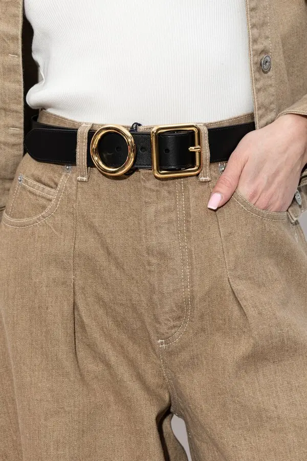 Jacquemus Leather Belt With Gold-tone Buckle - Black
