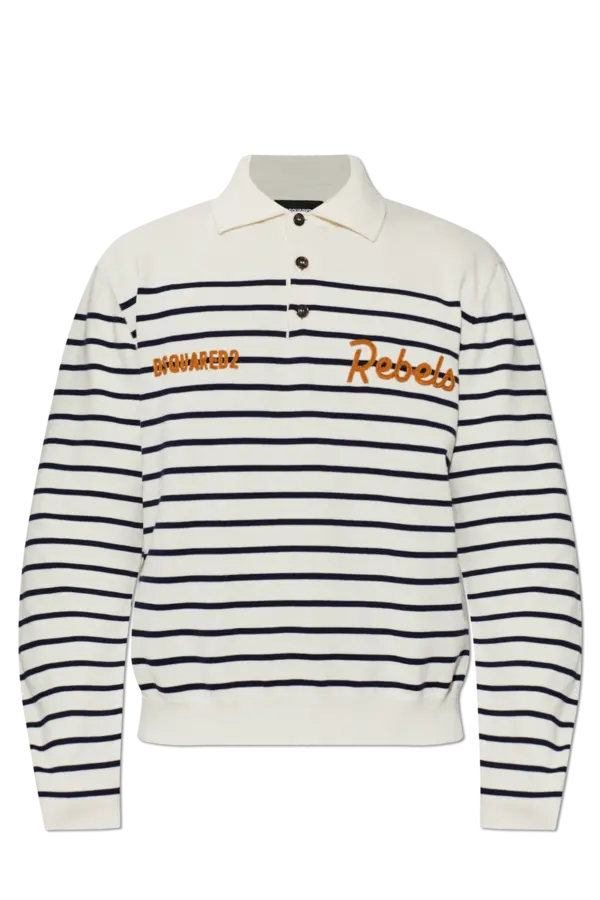 Dsquared2 Striped Pattern Polo - Cream