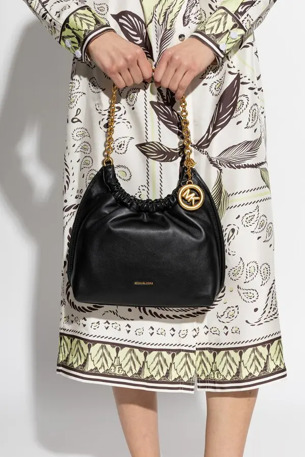 Michael Kors Leather Bucket Bag With Chain Strap - Black
