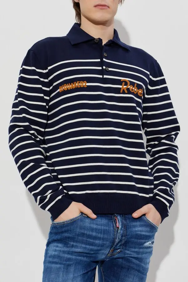 Dsquared2 Polo Shirt With Striped Pattern - Navy Blue