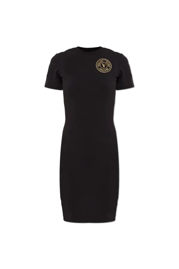 Versace Printed Logo Knit Dress - Black