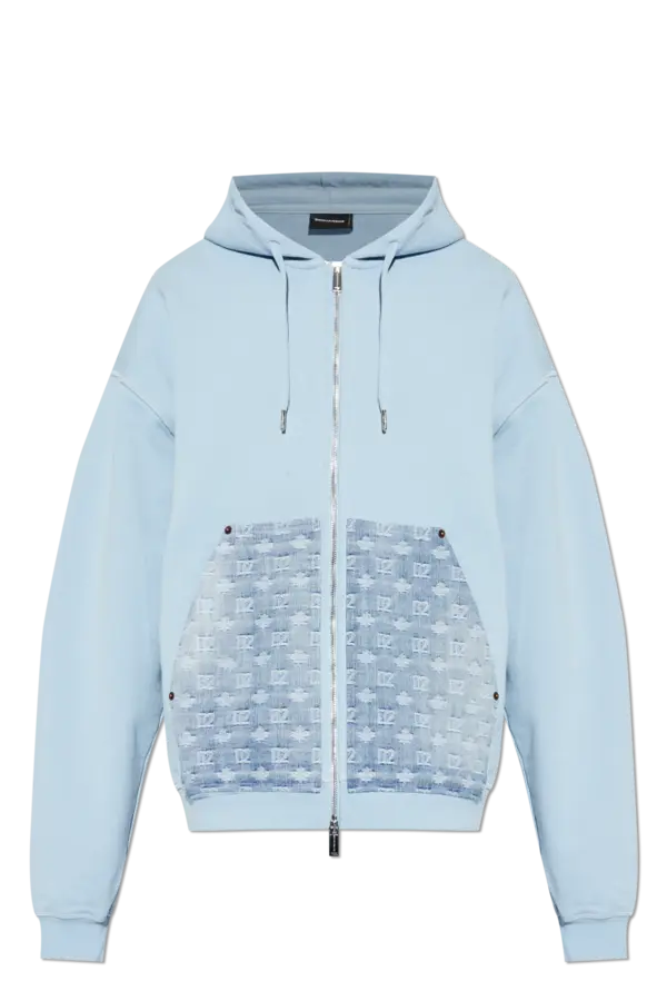 Dsquared2 Logo Denim Pocket Zip Up Hoodie