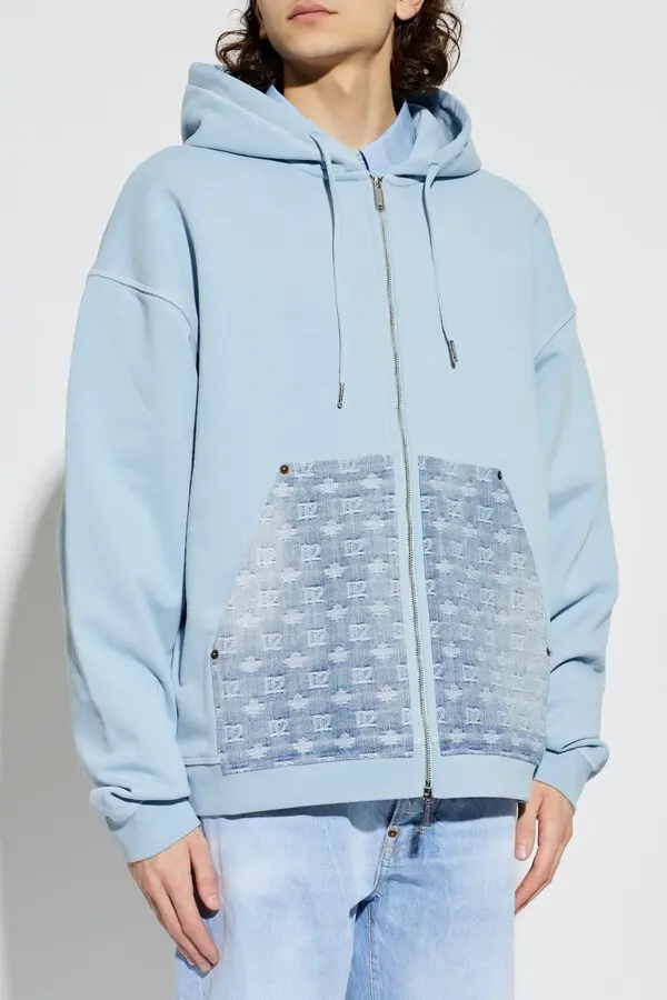 Dsquared2 Logo Denim Pocket Zip Up Hoodie