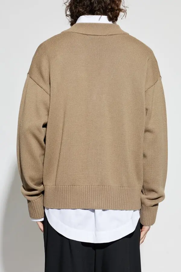 Ami Cardigan With Logo - Brown