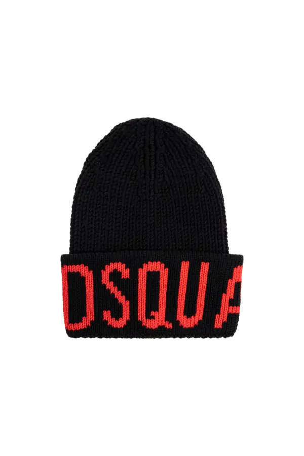Dsquared2 Wool Beanie With Logo - Black