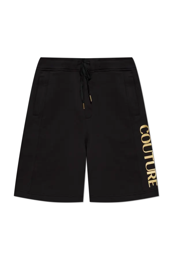 Versace Sweat Shorts With Printed Logo - Black
