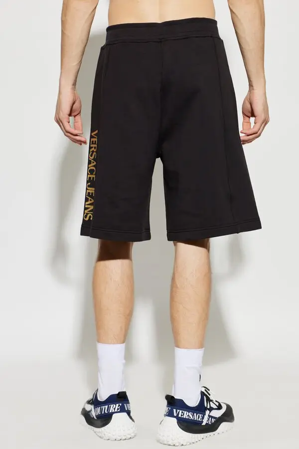 Versace Sweat Shorts With Printed Logo - Black
