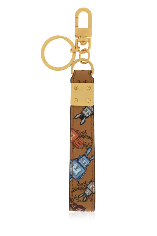 Mcm Keychain With Print - Brown