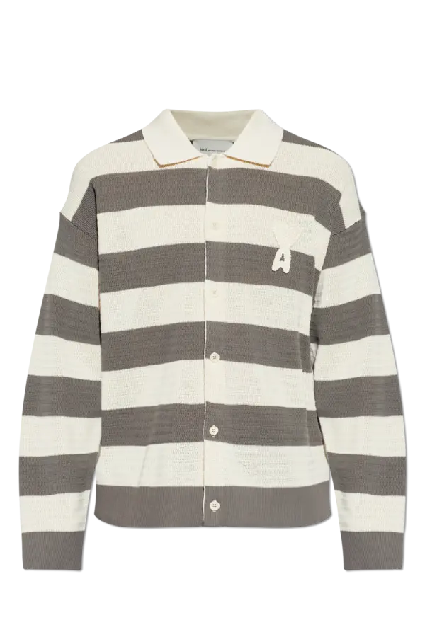 Ami Striped Pattern Cardigan - Grey