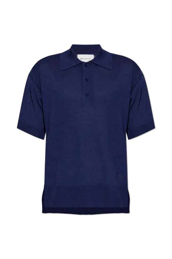 AMI Paris Wool Polo Shirt With An Asymmetric Cut