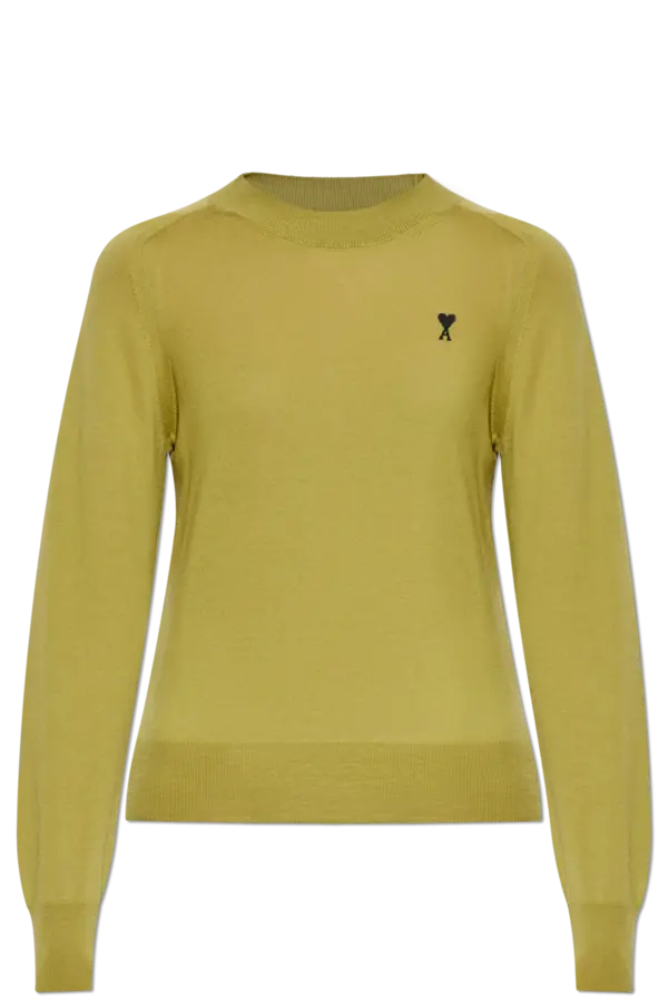 AMI Paris Wool Sweater With Embroidered Logo - Green