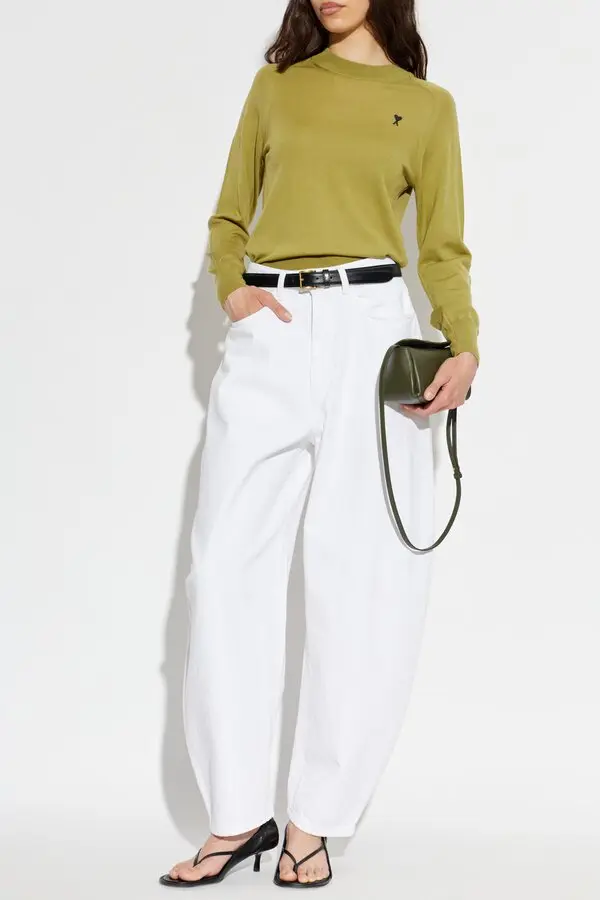 AMI Paris Wool Sweater With Embroidered Logo - Green
