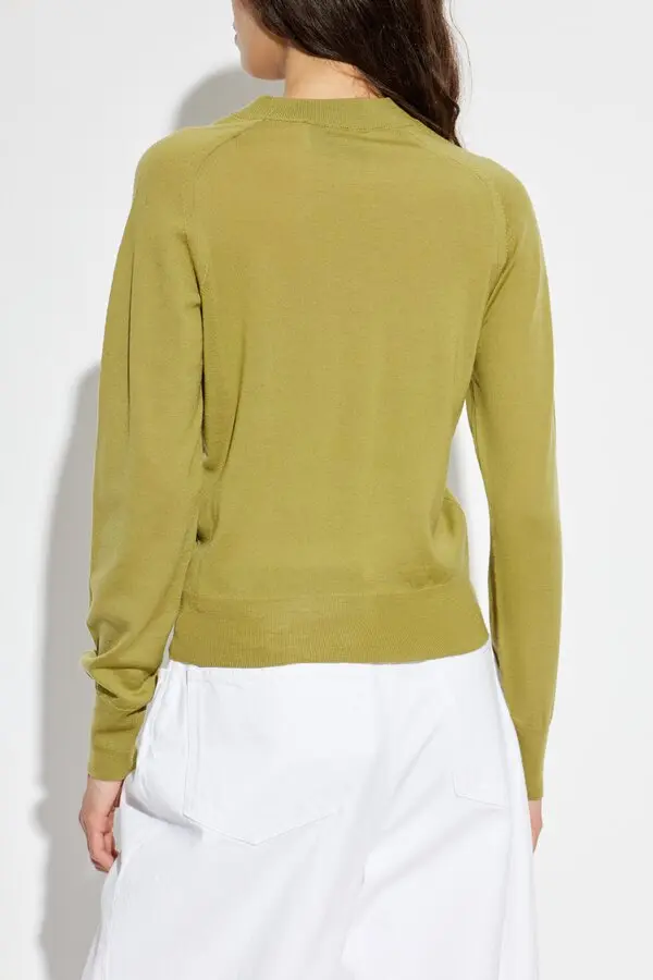 AMI Paris Wool Sweater With Embroidered Logo - Green