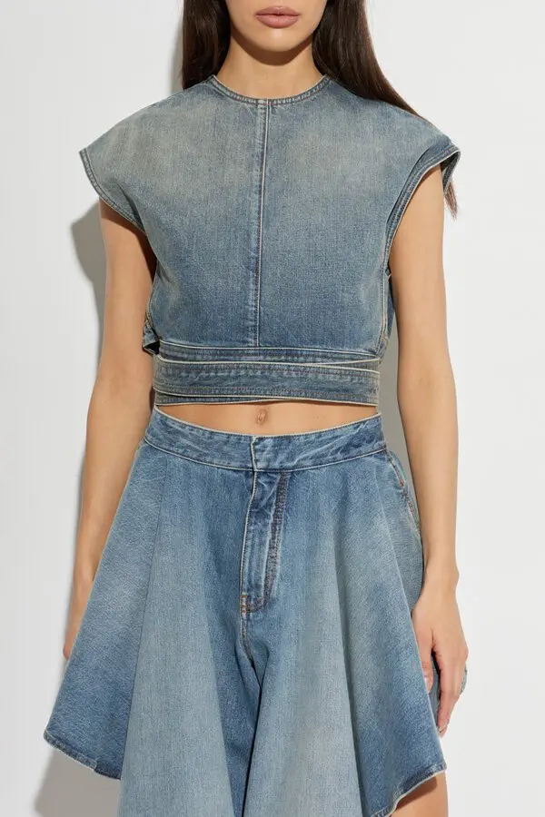 Alaïa Denim Top With Tie Detail - Blue