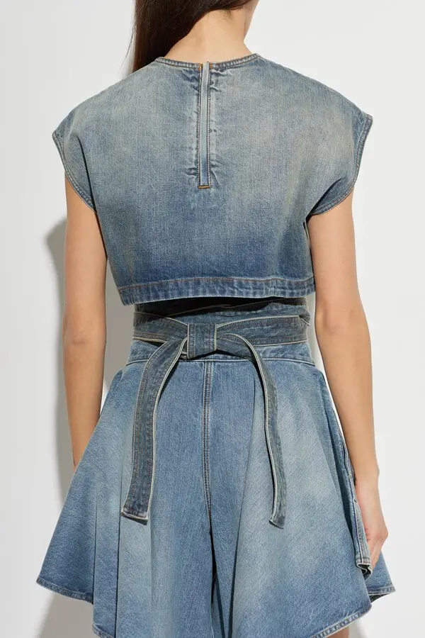 Alaïa Denim Top With Tie Detail - Blue