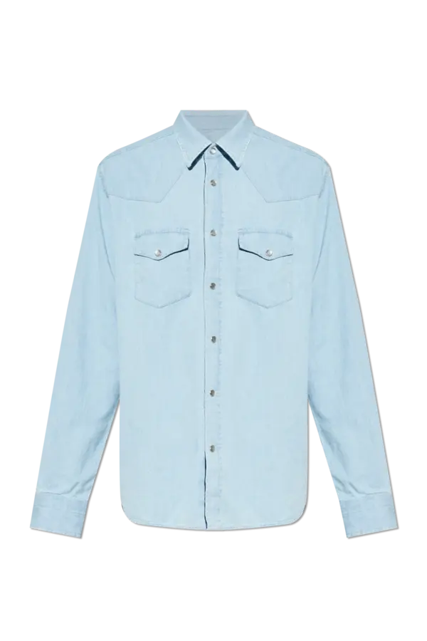 TOM FORD Denim Shirt With Pockets - Light Blue