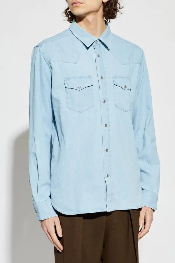TOM FORD Denim Shirt With Pockets - Light Blue