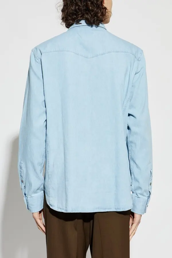 TOM FORD Denim Shirt With Pockets - Light Blue