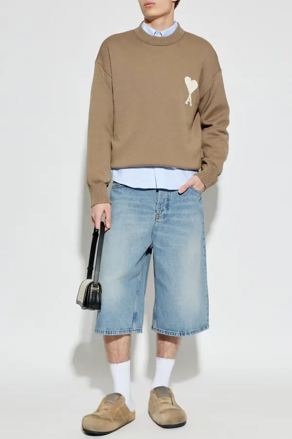 AMI Paris Sweater With Logo - Brown